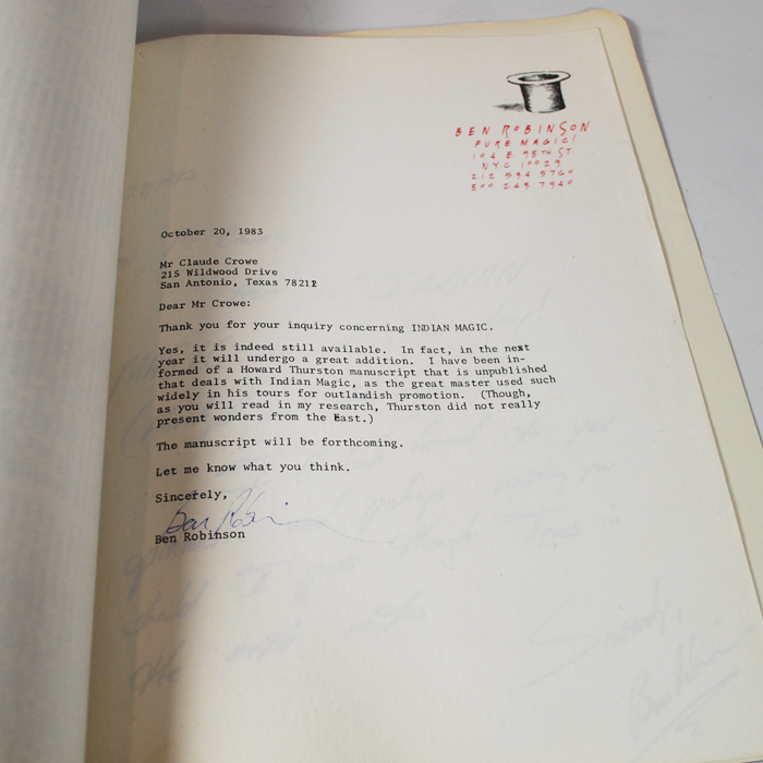 Indian Magic by Ben Robinson: autographed and with two letters tipped ...