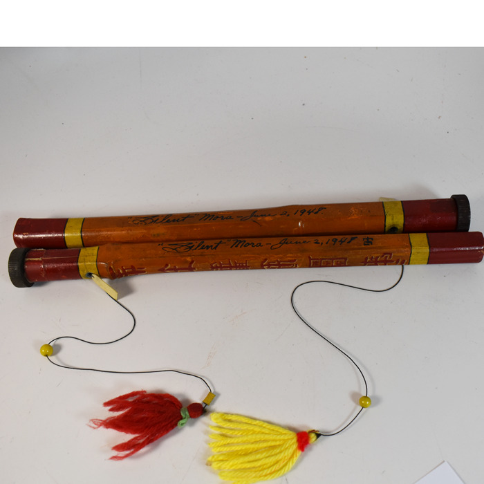 Silent Mora made real bamboo Chinese sticks signed by Mora in 1948 ...