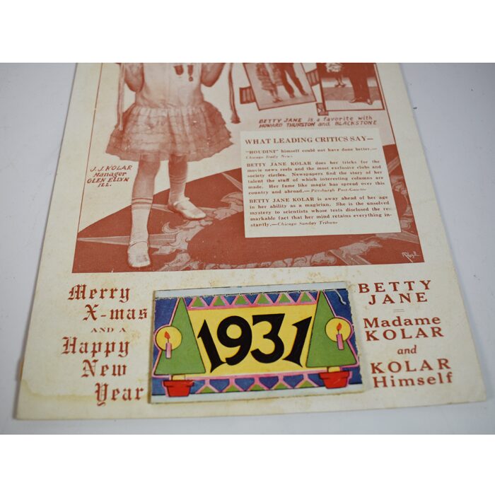 Child Magician Betty Jane Kolar 1931 Advertising Calendar | Magic ...